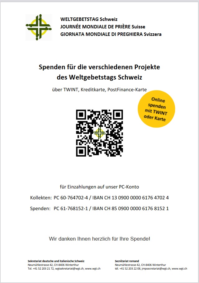 Kollekte und Spenden – Weltgebetstag